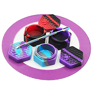 vitakiwi 26ml Wax Hexagon Silicone Containers Non-stick Concentrate Jars with 7.87" Silicone Mat and 5.2" Carving Tool