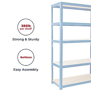 Garage Shelving Units: 71 x 35 x 18 inches | Heavy Duty Racking Shelves for Storage - 1 Bay, Blue 5 Tier (37 lbs Per Shelf), 2000 lbs Capacity | for Workshop, Shed, Office | 5 Year Warranty