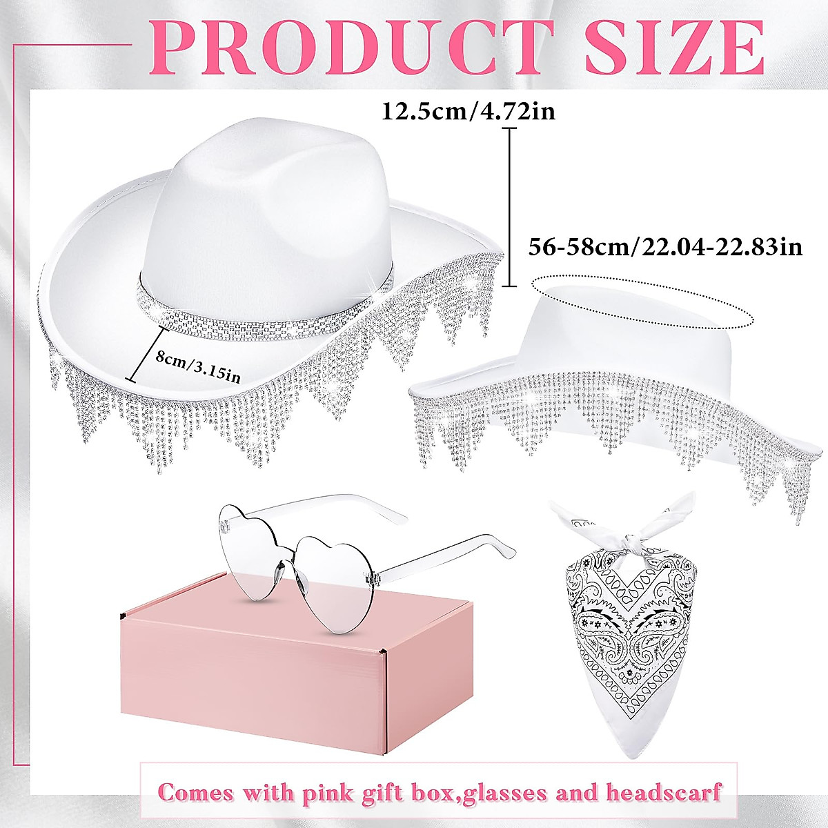 Hercicy Rhinestone Cowboy Hat Glitter Cowboy Hat Sparkly Cowgirl Hat for Concert Birthday Party Beyonce Renaissance(White)