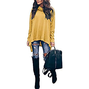 MILLCHIC Women's Casual Waffle Shirt Long Batwing Sleeve Oversized Pullover Sweater Knit Jumper Loose Sweater Tunic Tops 8M3-huangse-M1