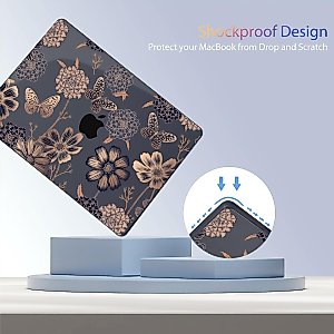 Teryeefi for MacBook Air M2 M3 13.6 Case 2022 2023 2024 Release A2681 A3113, Clear Hard Shell with Keyboard Cover & USB 3.0 Adapter & Screen Protector, Gold Floral Butterfly