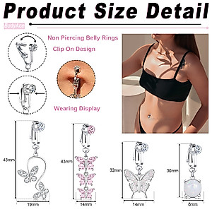BodyAce 4pcs Fake Belly Rings Dangling Fake Belly Button Ring, Snake Evil Eye Heart Clip On Faux Navel Rings, Devil Butterfly Non Piercing Belly Jewelry (A:4pcs Fake Belly Rings)