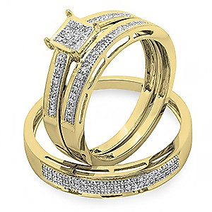 Dazzlingrock Collection 0.18 ctw Round Diamond Engagement Ring Set for Men's & Women's in 10K Solid Yellow Gold, W-7 & M-10