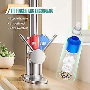 BASDEHEN Single Handle High Arc Brushed Nickel Pull Out Kitchen Faucet, Single Level Stainless Steel Kitchen Sink Faucet with Pull Down Sprayer and 10 Inch Deck (Brushed Nickel)