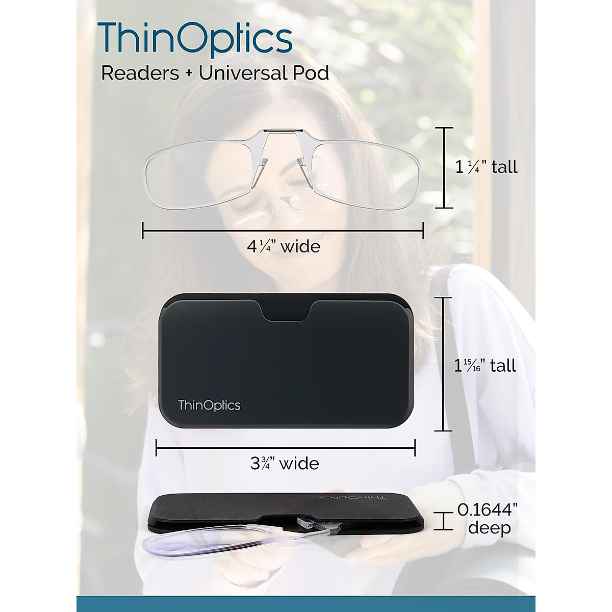 ThinOptics Universal Pod Rectangular Reading Glasses, Purple Frames/White Case, 2 x + 2