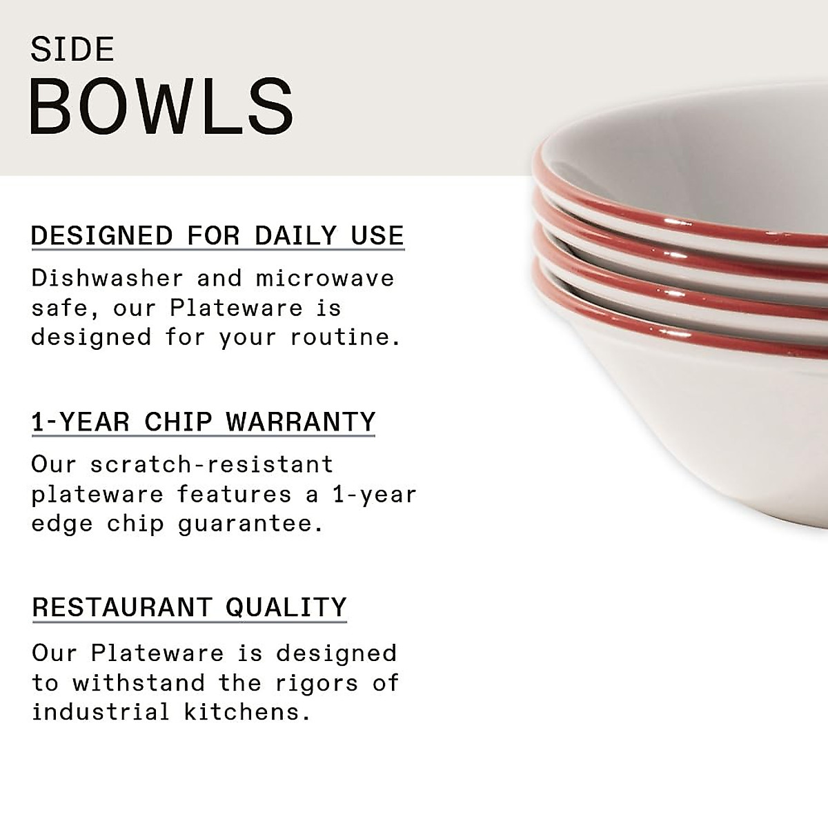Made In Cookware - Set of 4 - Side Bowls - White With Red Rim - Porcelain - Crafted in England