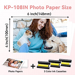 Wonfoucs Compatible for Canon Selphy CP1300 CP1500 Ink and Paper, Compatible for CP1200 CP1000 CP910 CP900 CP810 CP760 CP770 CP780, KP-108IN 3 Color Ink Cartridges and 108 Sheets 4x6 Photo Paper