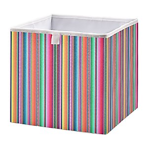 Kigai Colored Stripes Cube Storage Bins - 11x11x11 in Large Foldable Cubes Organizer Storage Basket for Home Office, Nursery, Shelf, Closet