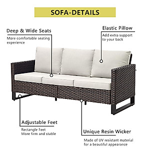 HUMMUH 10 Piece Patio Furniture PE Wicker 6-Seater Outdoor Sectional Sofa with Dinning Table Patio Swivel Chairs Outdoor Chairs for Porch,Garden,Backyard,Deck(Brown/Beige)