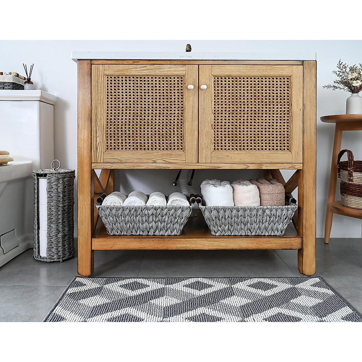 GRANNY SAYS Bundle of 2-Pack Wicker Baskets with Handles & 2-Pack Wicker Baskets for Shelves