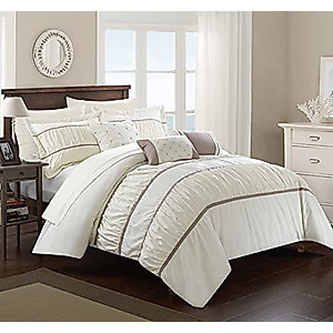 Chic Home CS2124-AN 10 Piece Cheryl Comforter Set, Queen, Beige