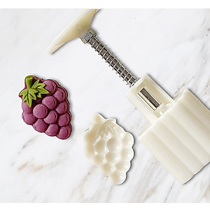 Mooncake Molds with Stamp, Mid-Autumn Festival Moon Cake Mold Set Hand Press mooncake Dessert DIY (1 Grape Stamp-1)