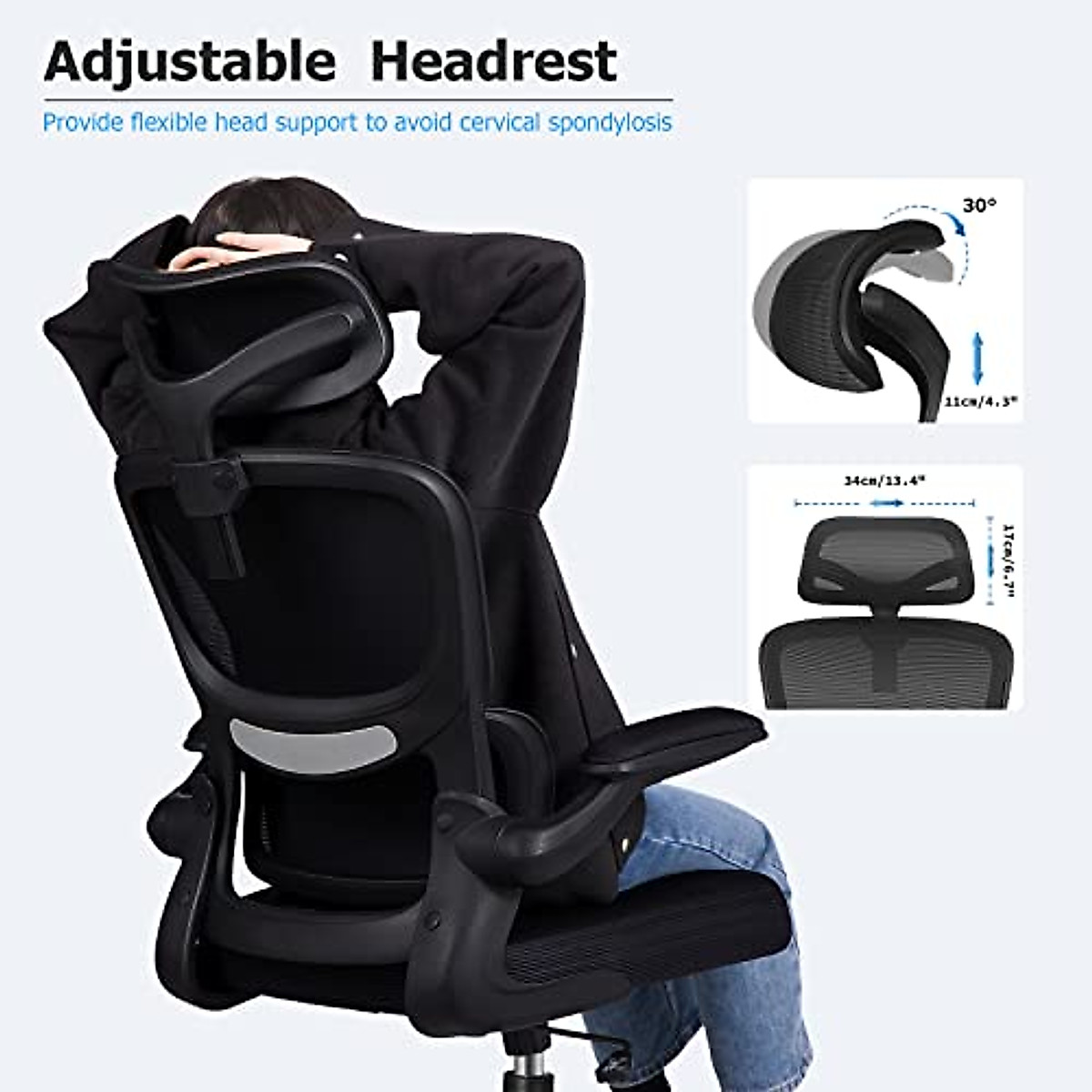 Razzor Ergonomic Office Chair, High Back Mesh Desk Chair with Lumbar Support and Adjustable Headrest, Computer Gaming Chair, Executive Swivel Chair for Home Office