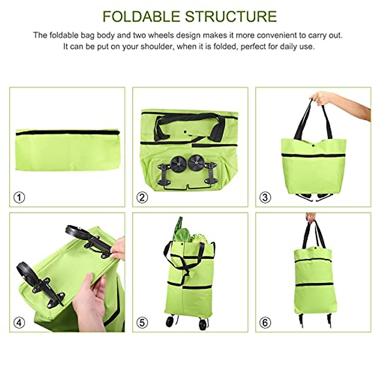 2023 New 2 in 1 Foldable Shopping Cart, Portable Collapsible Shopping Bag with Wheels, Lightweight Waterproof Rolling Shopping Bag, Trolley Tote Bag Stair Climbing Cart for Traveling Shopping.