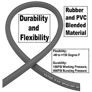 YOTOO Heavy Duty Hybrid Garden Water Hose 5/8-Inch by 50-Feet 150 PSI Kink Resistant, Flexible with Swivel Grip Handle and 3/4" GHT Solid Brass Fittings, Gray