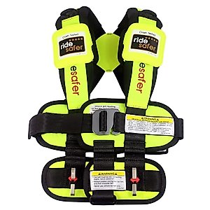 Ride Safer Travel Vest with Zipped Backpack-Wearable, Lightweight, Compact, and Portable Car Seat. Perfect for Everyday use or Rideshare, Travel, and Rental Car. (Large/Yellow)