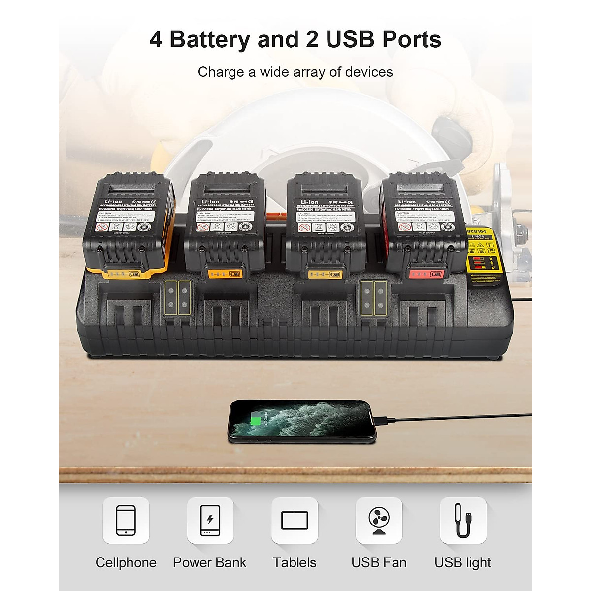 Lenoya DCB104 Battery Charger Replacement for Dewalt 12V/20V Max Battery Charger Station DCB104(Black)