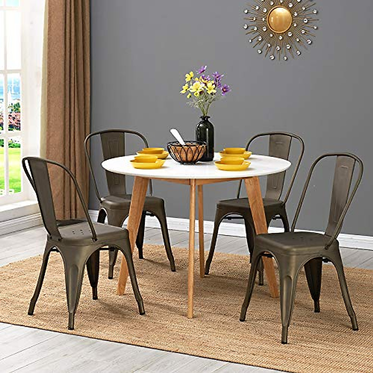 Duhome 18 Inch Metal Dining Chairs Set of 4 Stackable Classic Trattoria Chair Side Chair with Back Restaurant Bistro Cafe Kitchen Indoor Outdoor (Gun)