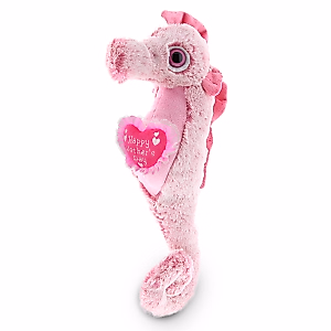 DolliBu Happy Mother's Day Super Soft Plush Pink Seahorse Doll Figure - Cute Stuffed Animal with Pink Heart Message for Best Mommy, Grandma, Wife, Daughter - 15" Inches