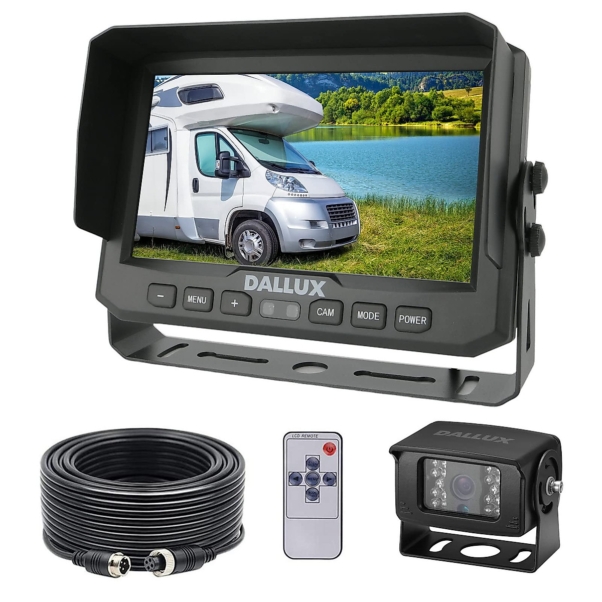 DALLUX Heavy Duty Vehicle Truck Bus Backup Camera System,Waterproof Night Vision Rear View Camera with 7 inch Monitor+66ft 4 PIN Camera Cable for Bus Truck Van Trailer RV Campers Motor Home(12V 24V)