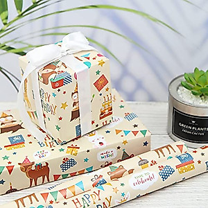 Birthday Wrapping Paper For Kids Girls Boys, Animals Party Design Gift Wrap Paper for Birthday Baby Shower, 6 Sheets Folded Flat 20x28 Inches Per Sheet