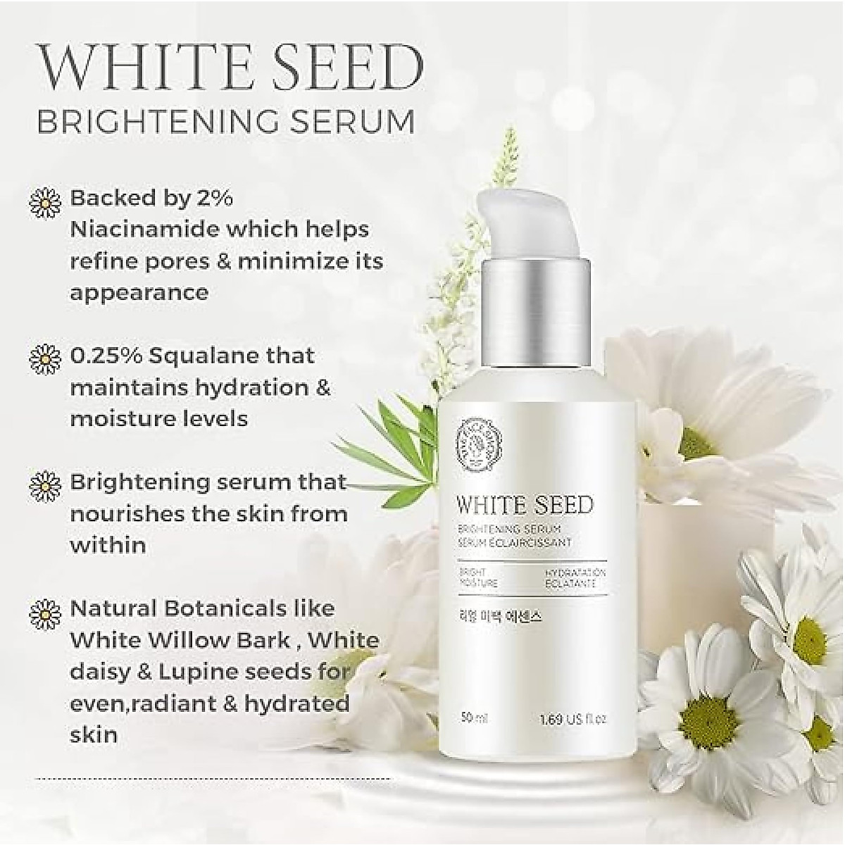 The Face Shop Whiteseed Brightening Serum | Deep Skin Brightening, Boost Moisturization & Pore Minimize | Skin Texture & Clarity Improvement, Dullness Reducing, 1.69 Fl Oz