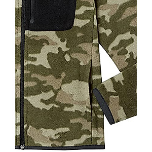Amazon Essentials Boys' Polar Fleece Full-Zip Mock Jacket - Discontinued Colors, Black Olive Color Block, Medium