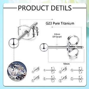 Staligue 4 Pairs Titanium Earrings Studs for Women Men Ball Cubic Zirconia Earrings 2-5mm Hypoallergenic Cartilage Earrings for Sensitive Ears (StyleC:Ball)