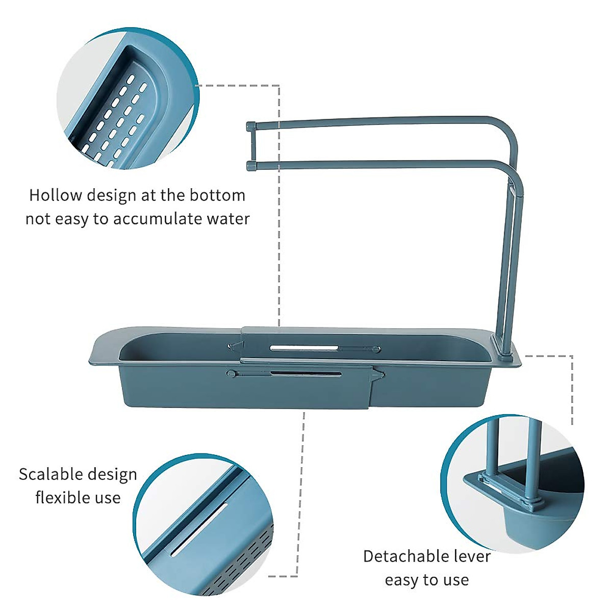 Kitchen Sink Organizer,Telescopic Sink Holder, Expandable Dish Caddy Sponge Soap Drying Rack, Drain Basket Tray Caddy Shelf Organizer Scrubber and Adjustable Hanger with Towel Bar