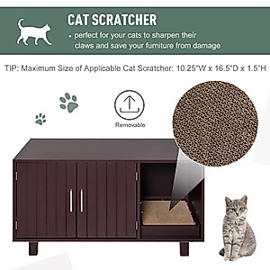 PawHut Wooden Cat Litter Box Enclosure & House, Kitty Hidden Washroom, with End Table Design, Scratcher, & Magnetic Doors, Brown