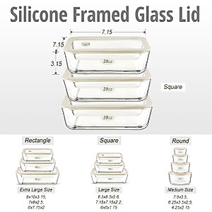 Urban Green Glass Food Storage Container Sets with Glass Lids, 3 Pack, Glass Meal Prep Containers with Airtight Lids, Microwave Safe Glass Food Containers, LeakProof, 100% Plastic Free, (White Color)