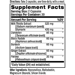 Natrol Milk Thistle 525 mg per serving, Dietary Supplement for Digestive Health, Milk Thistle Supplement, 60 Capsules, 30 Day Supply