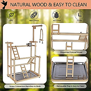 Edudif 3 Layers Wood Bird Playground Large Parrot Playstand Bird Perch Stand Bird Gym Playground Playpen for Cockatiel Parakeet Parrot (with Installation Notes)