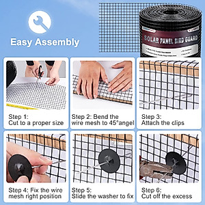 ZeroPone 6inch x 50ft Solar Panel Bird Guard,Critter Guard for Solar Panels w/ 50pcs Stainless Steel Fasteners,Removable PVC Coated Guard Wire for Squirrel,Bird,Critters Proofing