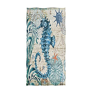 Naanle Chic Vintage Nautical Sea Horse Old Map Print Soft Guest Hand Towel for Bathroom, Hotel, Gym and Spa (16 x 30 Inches)