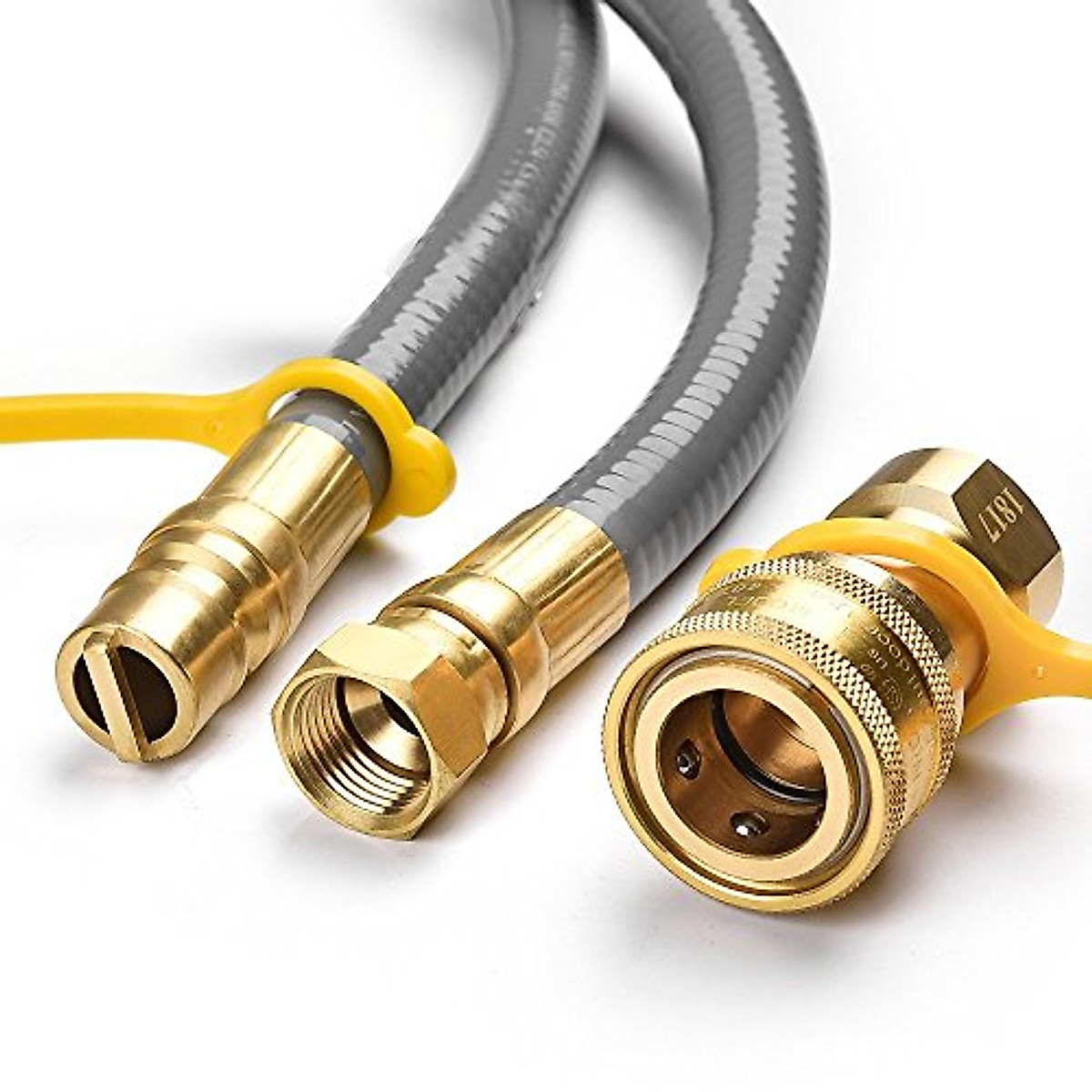 3/8" QDD+NG Gas Hose 12' Long Quick Disconnect Low Pressure Natural Gas and Propane Gas Hose [2578] 1/2 PSIG PRESSURE/Inlet 3/8 NPT Outlet 3/8 Flare Swivel Female Brass Connector