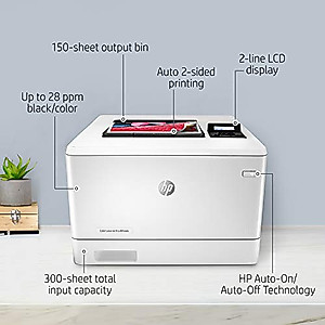 HP Color Laserjet Pro M454dn Print only Wired Laser Printer, 2-line Backlit LCD Display, 28 ppm, Auto Duplex Printing, 600 x 600 dpi, 8.5 x 14, USB 2.0, Ethernet, White, Cbmou Printer Cable