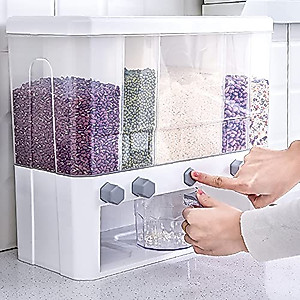 Gdrasuya10 10KG Rice Dispenser, 5-Grid Kitchen Grain Container Storage with Lid, One-Click Output Dry Food Storage with Measuring Cup for Rice, Cereal, Flour, Beans (16.53inch x 7.67inch x 13.85inch)