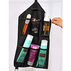 Home-X Hanging Mesh Pockets Organizer-Over the Door Hook-Shampoo Shower Organizer-Closet Caddy-6 Pockets House Organization and Storage-Black