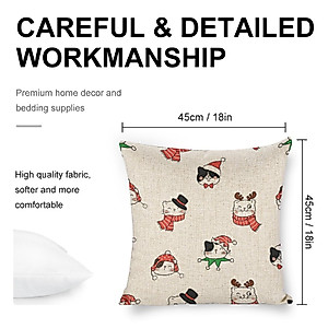 Happy Face Cats Christmas Throw Pillow Covers 18×18 Pillowcases Set of 2 Winter Doodles Linen Decorative Square Pillow Case Cushion Covers Standard Size for Sofa Couch Outdoor Bed Pillow Protectors