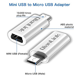 Mini USB to Micro USB Adapter, (2-Pack) Mini USB Female to Micro USB Male Convert Connector Charge & Data Sync Compatible with Samsung Galaxy S6 S7 Edge, LG Nexus 5 4 and Micro USB Devices(White)