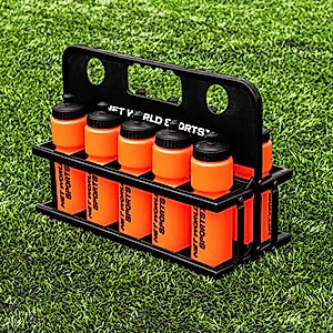 Net World Sports 10 Water Bottles & Carrier [750ml] - BPA Free Plastic Available (Orange)
