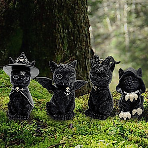QZFSL Black Cat Sculpture Gargoyle Figurine Magic Hat Kitten for Cute Halloween Decor & Garden Statues Gnome As Patio Statue Lawn Yard Art Decoration Housewarming Garden