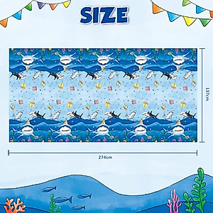 WERNNSAI Blue Shark Party Table Cover -2 PC 54” x 108” Ocean Theme Table Cloth Under The Sea Party Supplies Disposable Plastic Rectangle Tablecloth for Kids Shark Birthday Party Decor