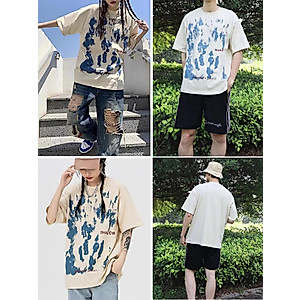 Vamtac Graphic Tees Men Vintage Oversized Y2K Graffiti Print Summer Short Sleeve Streetwear T Shirts for Women Apricot