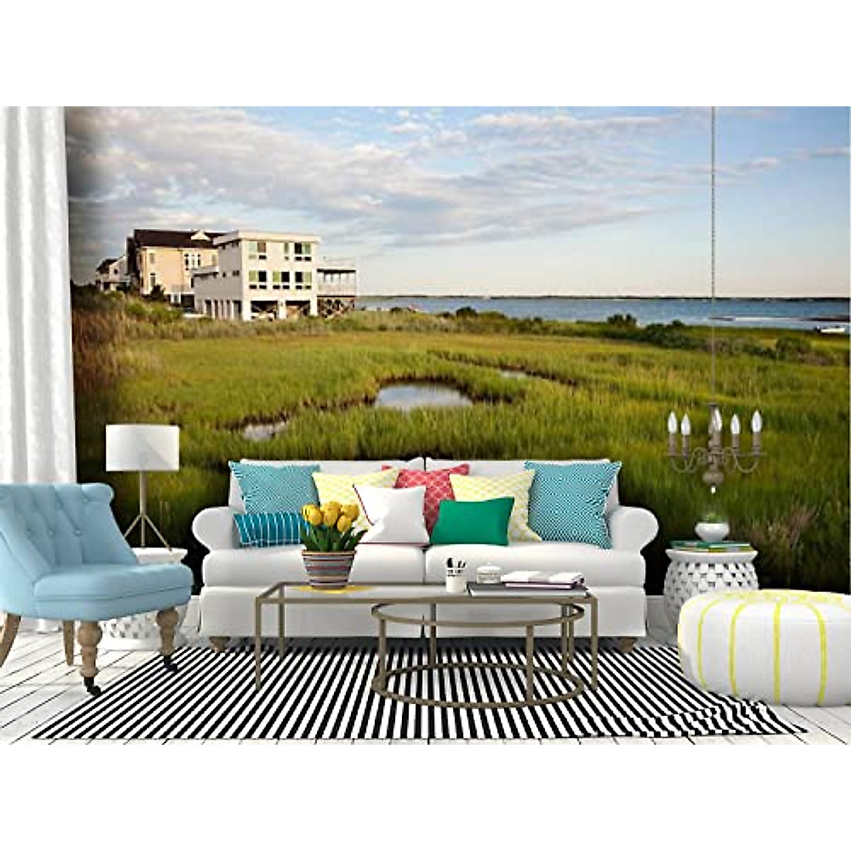 Kanworse House in The Hamptons Canvas Wallpaper Print Self Adhesive Peel & Stick Wallpaper Wall Mural Wall Decal Wall Sticker Poster Home Decor for Living Room