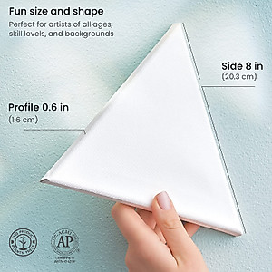 Arteza Paint Canvases for Painting, Pack of 12, 8 Inches, Triangle Blank Canvas Bulk, Pine Wood Frame, 100% Cotton Stretched Canvas, 8 oz Gesso-Primed, Art Supplies for Adults, for Acrylic Pouring