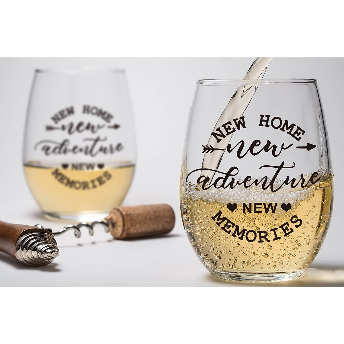 House Warming Gifts New Home, Housewarming Gift Stemless Wine Glass & Bottle Gift Bag Set for Newlywed Couple, Women, Friends, New Homeowner, Unique New Home Gifts for Home, Realtor Gift for Clients