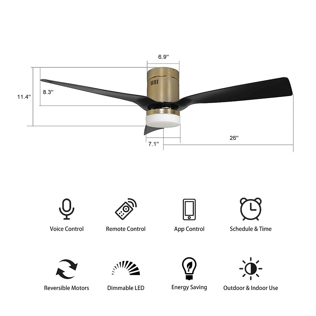 SMAAIR 52 Inch Smart Ceiling Fan with Lights and 10-speed DC Motor, Works with Remote Control/Alexa/Google Home/Siri, Dimmable LED Light (Gold/Black)