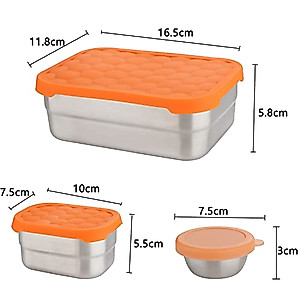 zeeooil Stainless Steel Containers with Lids Set of 4 Reusable Food Storage Container with Sauce Cups Leak Proof Lunch Container Bento Box(720ml, 230ml, 50ml*2)